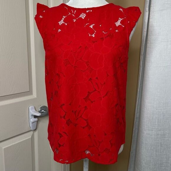 Monteau | Tops | Monteau Lace Rufflesleeve Blouse Red Medium | Poshmark